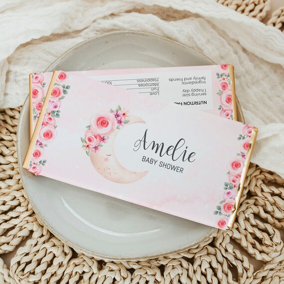 Editable Moon and Flowers Chocolate Wrapper, Printable Baby Shower ...