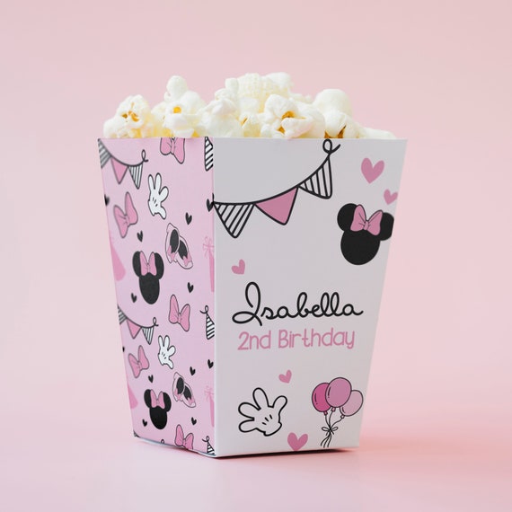 Editable Minnie Mouse Pink Popcorn Box | Printable Minnie Pink Treat ...