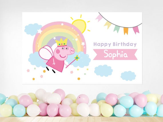 FAIRY PEPPA Backdrop Banner, Editable Fairy Peppa Pig and Family ...
