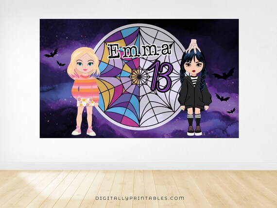 Wednesday Addams Backdrop Banner, Editable Text Wednesday and Enid ...
