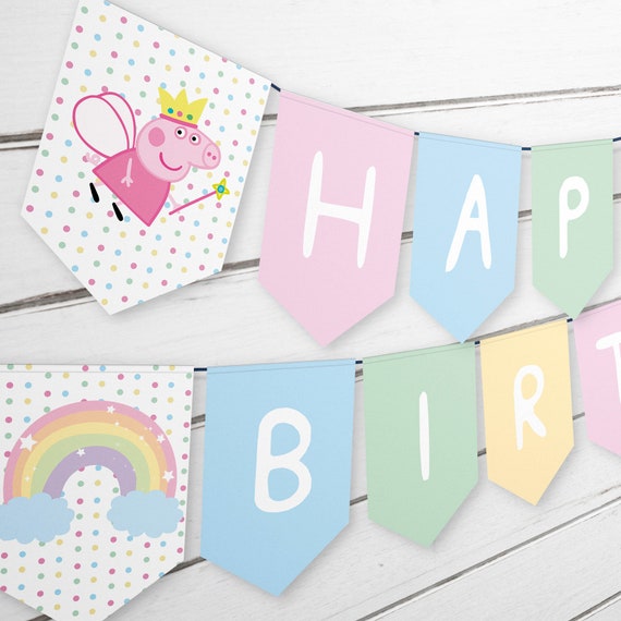 Editable FAIRY PEPPA Bunting Banner, Printable Peppa Pig Birthday ...