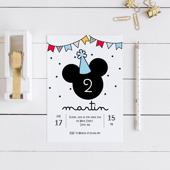 Mickey Mouse Birthday Invitation, Printable Mickey Birthday Invite ...