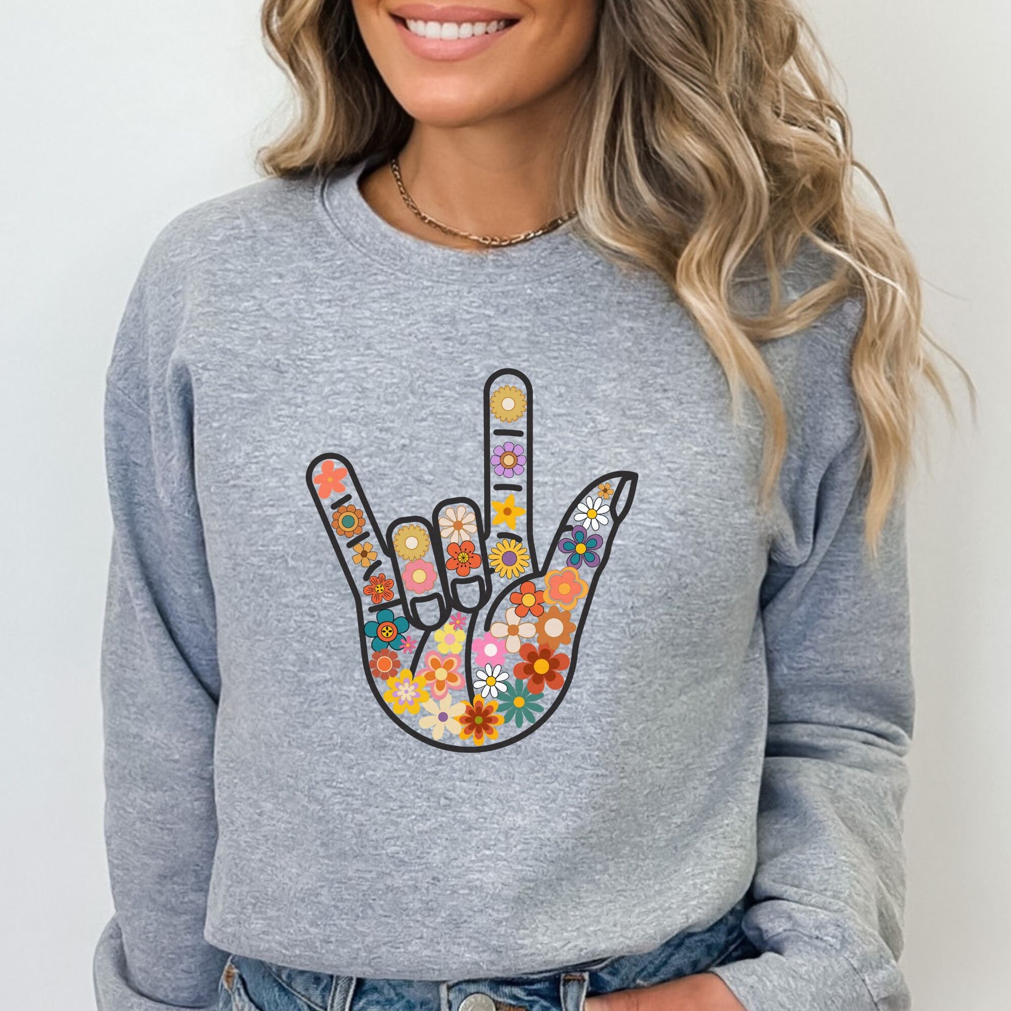 Vintage Floral ASL Crewneck ASL Sweater ASL Love Sign Language ...
