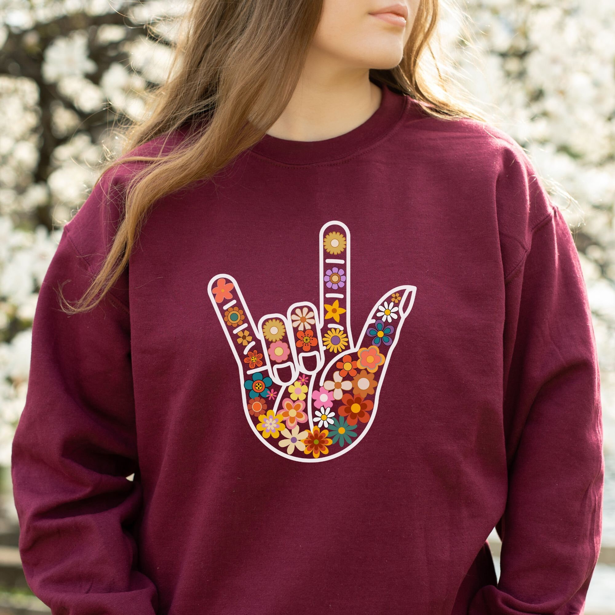 Vintage Floral ASL Crewneck ASL Sweater ASL Love Sign Language ...