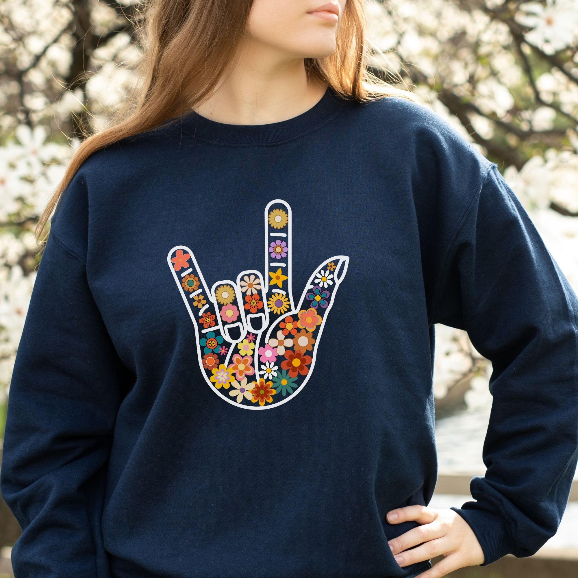Vintage Floral ASL Crewneck ASL Sweater ASL Love Sign Language ...