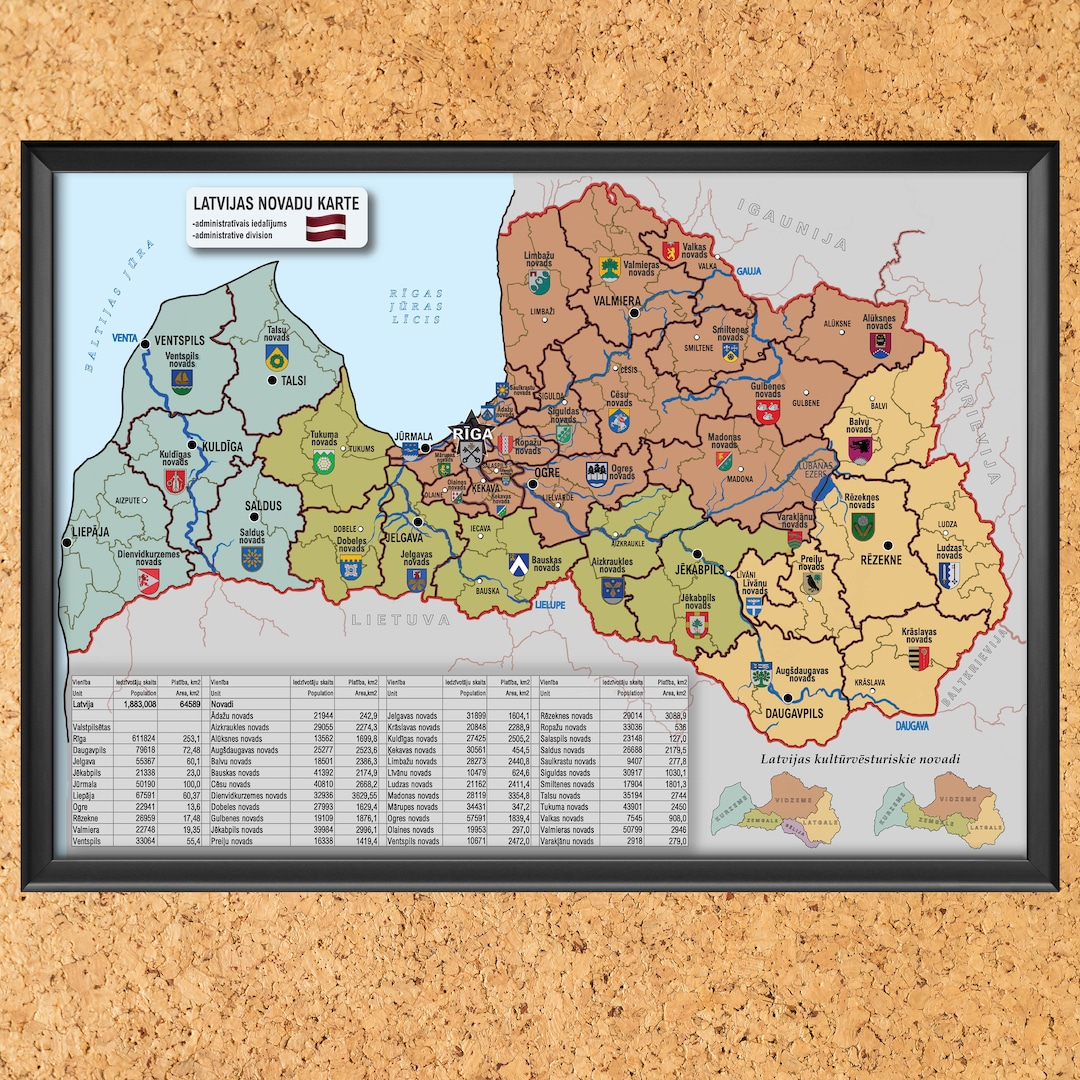 The New Map of Latvia - Map of Latvian Regions - Coats of Arms of ...