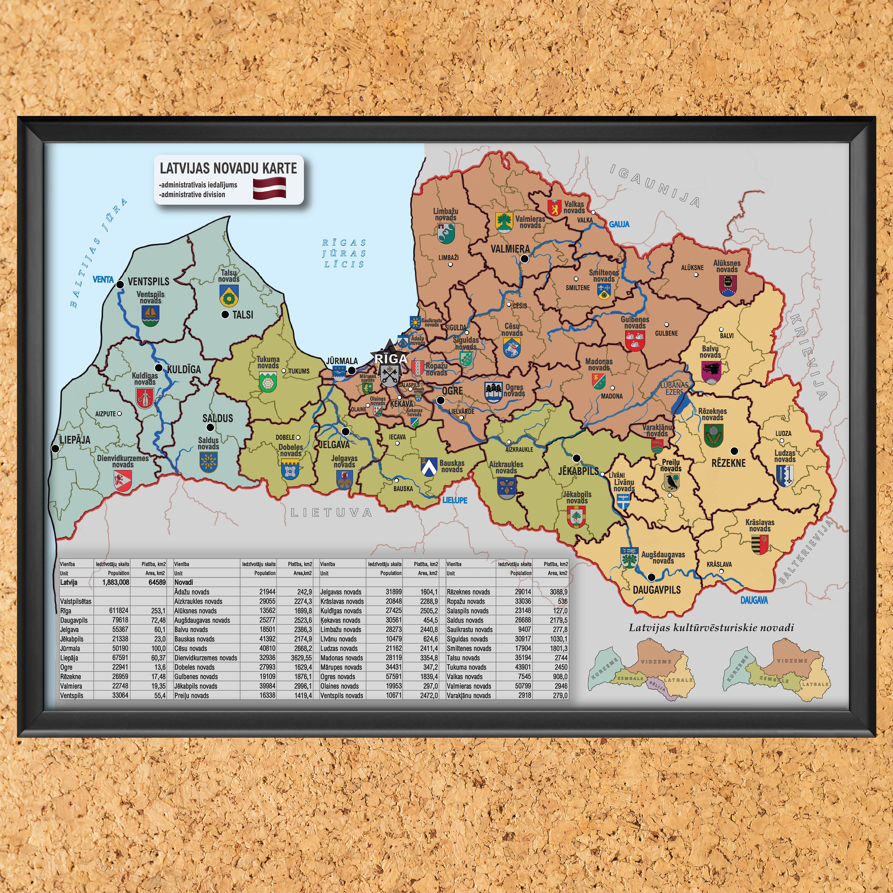 The New Map of Latvia - Map of Latvian Regions - Coats of Arms of ...