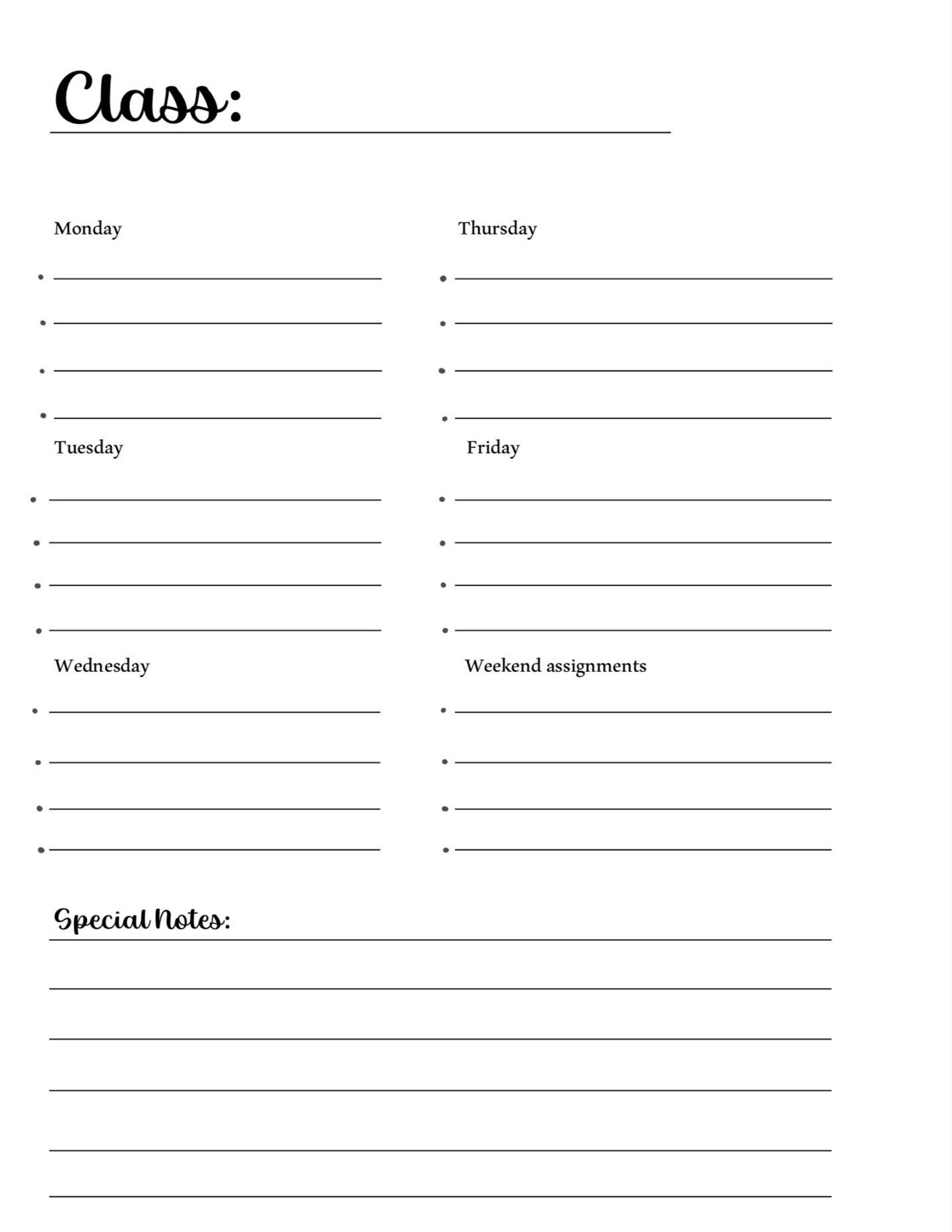 Downloadable School Planner, Printable Class Planner, Printable School ...