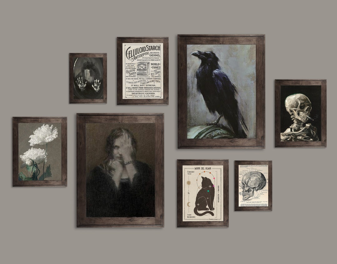 Set of 8 Dark Moody Art Prints Gallery | Dark Academia Wall Art ...