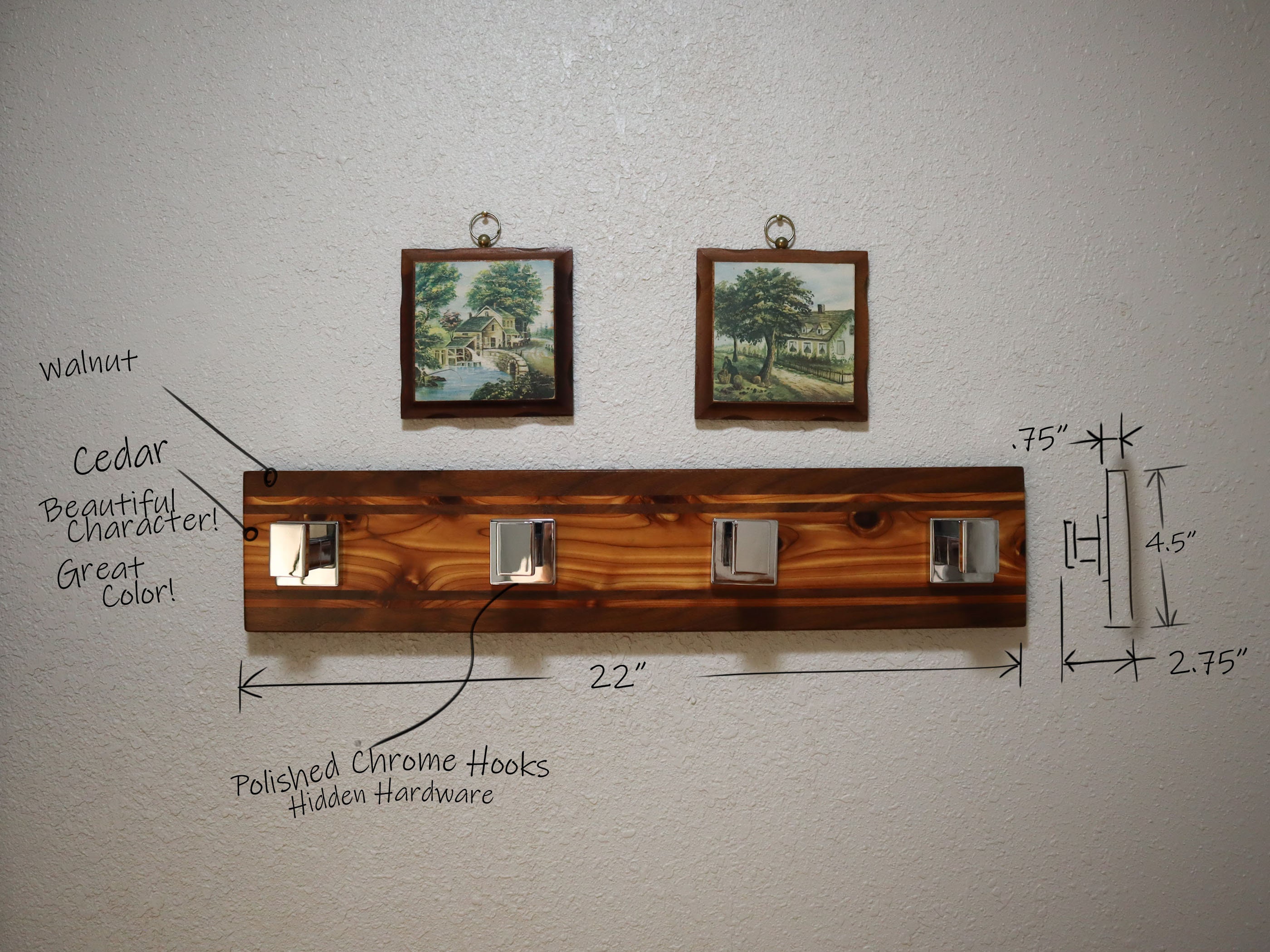 Robe Hook, Walnut and Cedar, Polished Chrome Hooks - Etsy