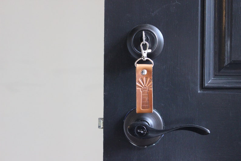 Lighthouse Brown Leather Keychain Key Fob Ring Ocean Theme - Etsy