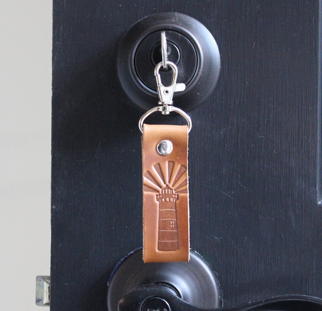 Lighthouse Brown Leather Keychain Key Fob Ring Ocean Theme - Etsy
