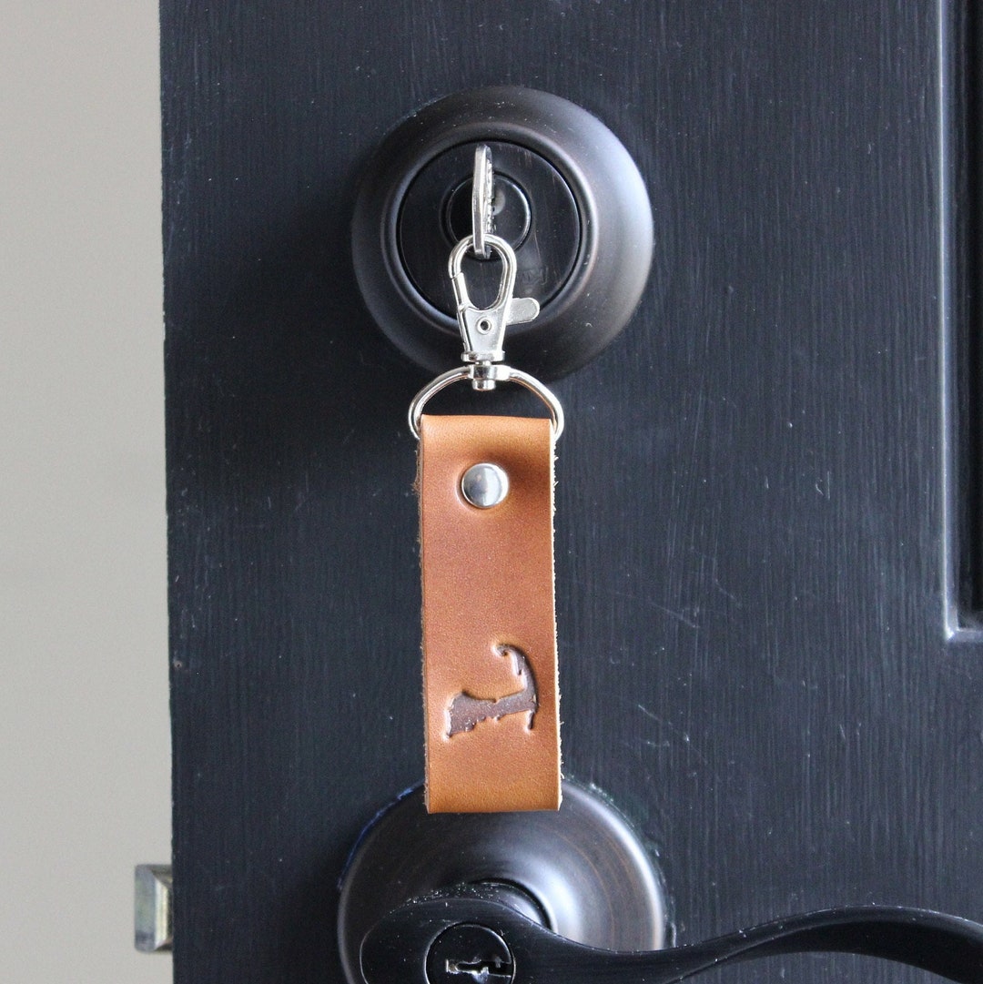 Cape Cod Brown Leather Keychain Ocean Handmade in USA Key Ring - Etsy