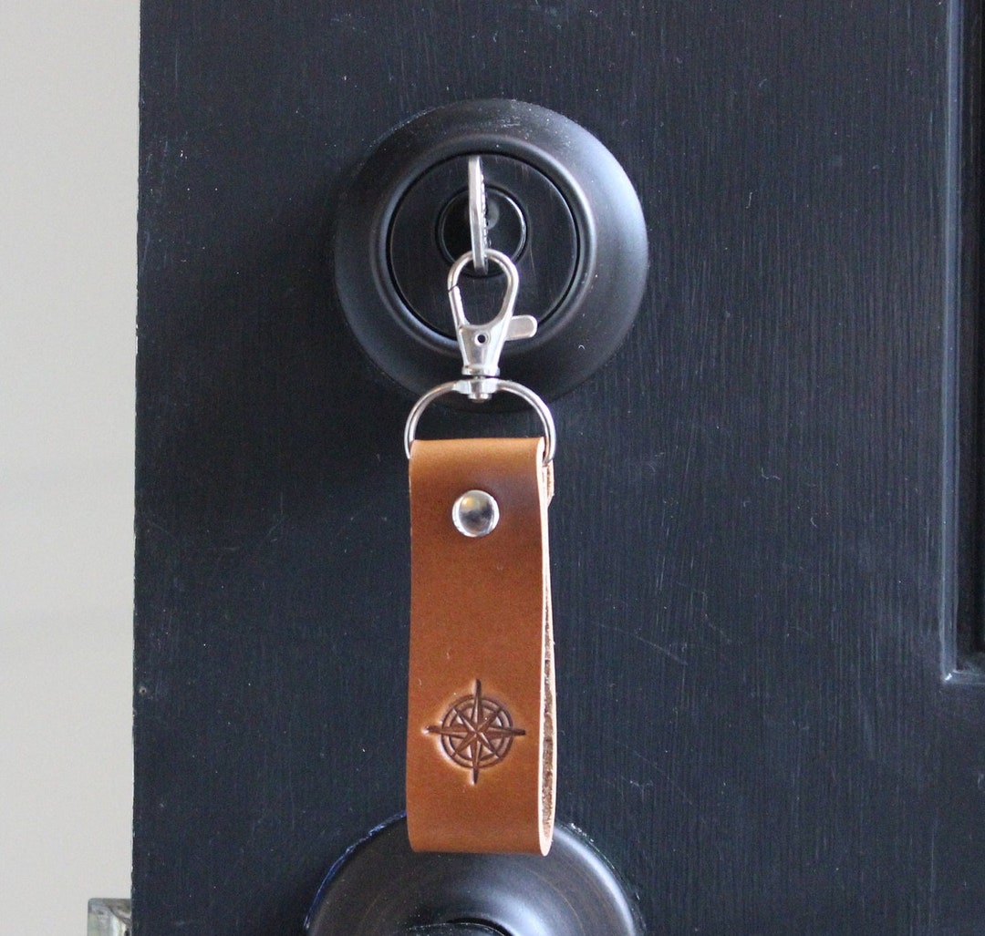 Compass Rose Brown Leather Keychain Key Fob Ring - Etsy