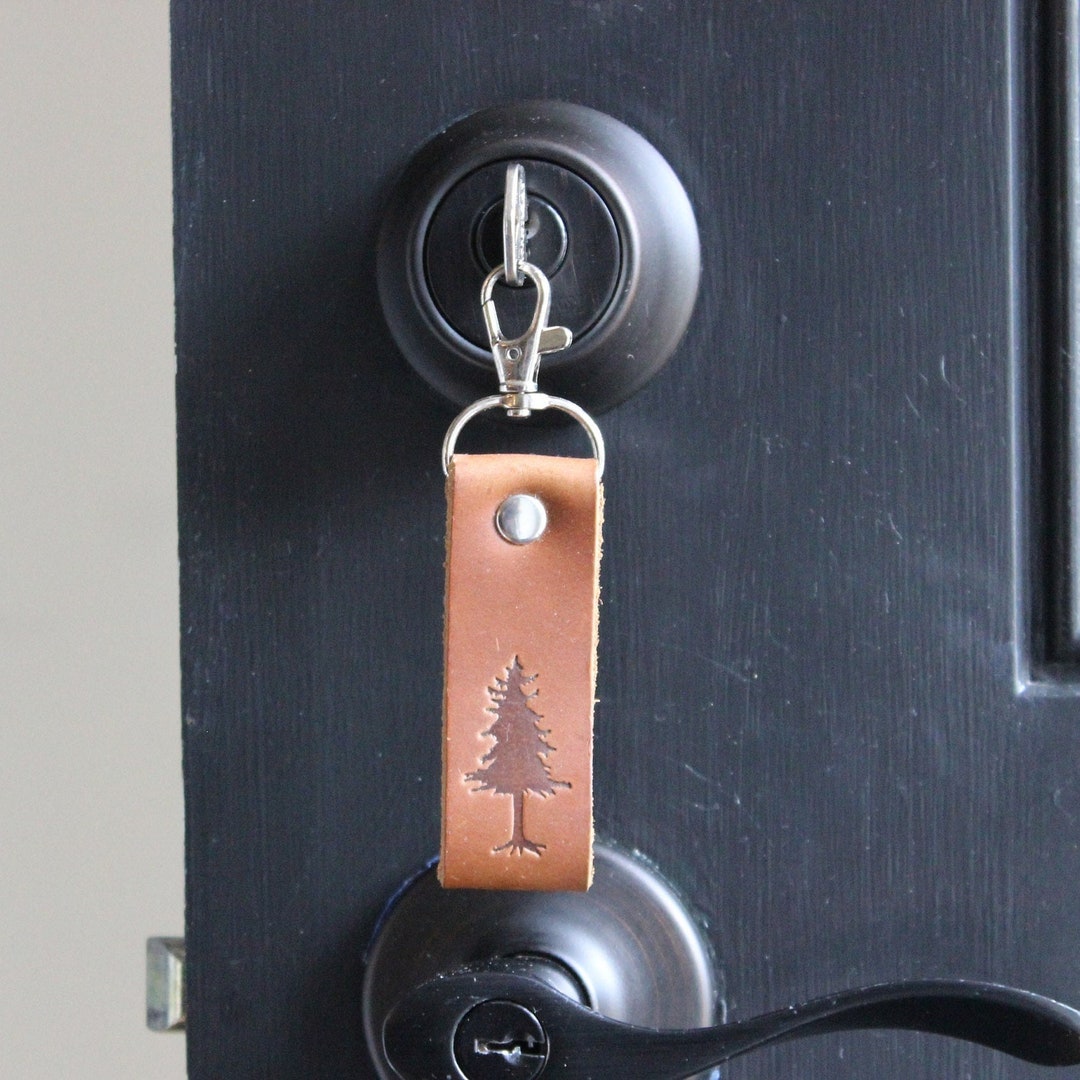 Pine Tree Brown Leather Keychain Handmade in USA Key Ring ME NH Vt - Etsy