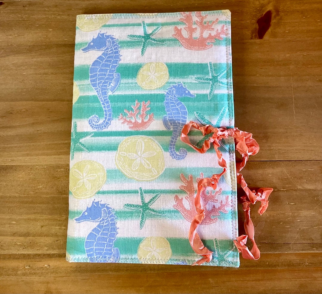1# Ocean Themed/ Seahorse, Coral, Sand Dollar Fabric Journal Cover ...
