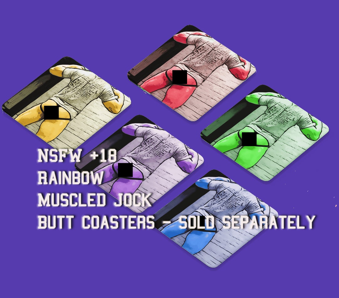 Illustrated Muscle Jock Butt Coasters Blue, Red, Green, Purple and ...