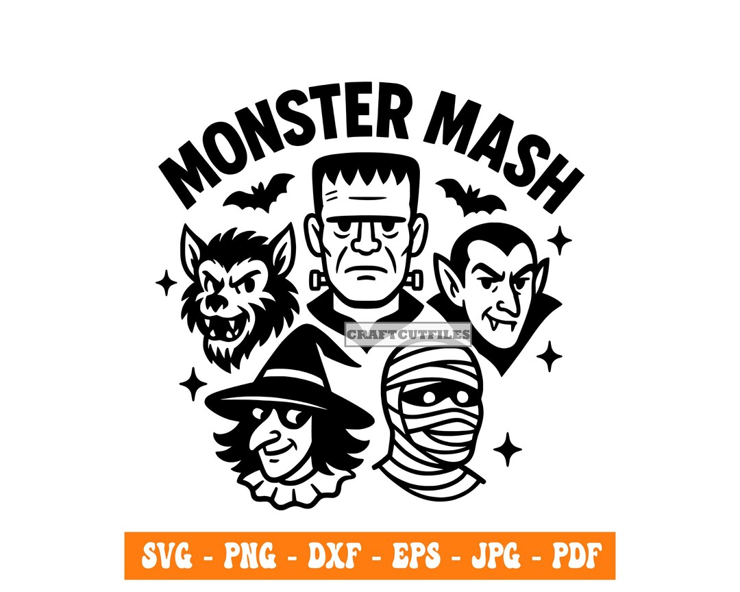 Monster Mash SVG PNG DXF, Halloween Monsters Cut File, Frankenstein ...