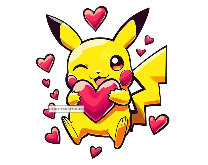 Pikachu Valentine SVG, Pikachu Heart SVG, Holding Heart SVG, Love, Svg ...