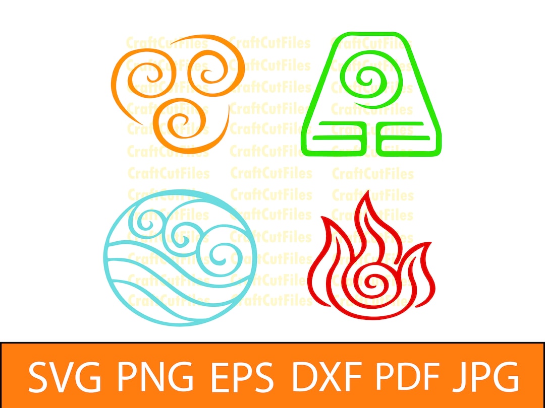 Avatar Symbols SVG PNG DXF, 4 Four Elements, Avatar Symbols Clipart, Cricut Files, Cut Files for ...