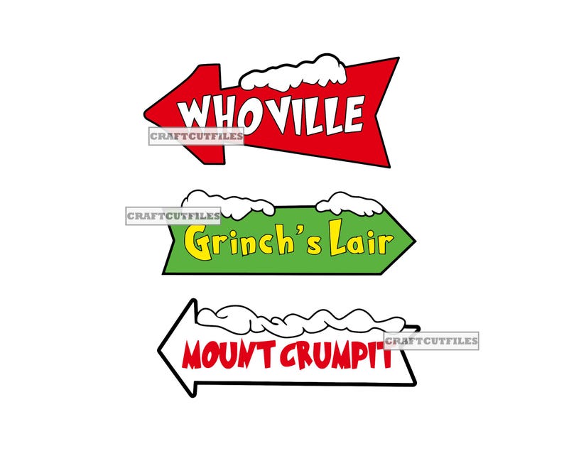 Grinch Signs SVG, Grinch Direction Signs SVG, Whoville SVG, Clipart ...