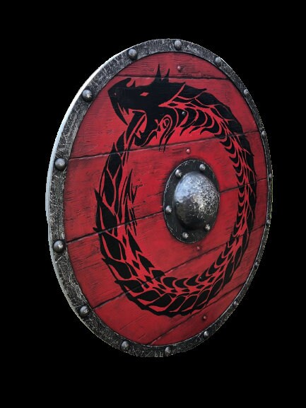 Wooden Handcrafted Round Warrior Viking Battle Dragon Shield Ouroboros ...