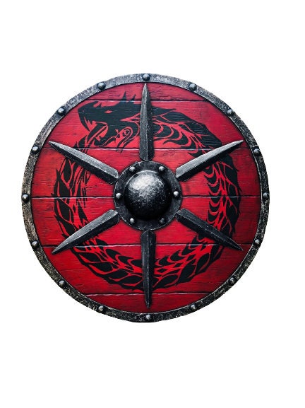 Wooden Handcrafted Round Warrior Viking Battle Dragon Shield Ouroboros ...