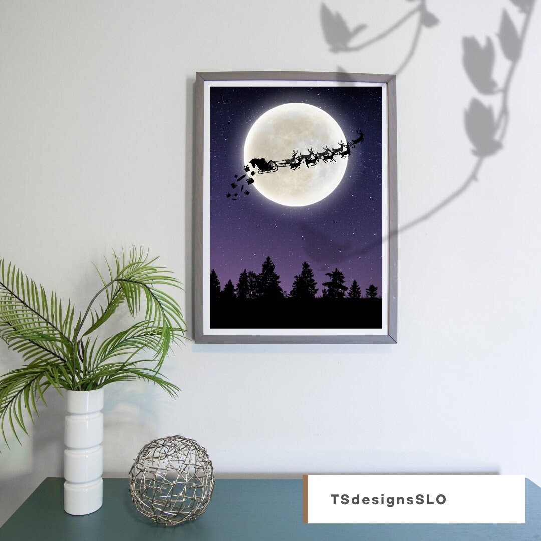 Christmas Night Poster Printable Decor PNG SVG JPG Pdf Wall Art Moon ...