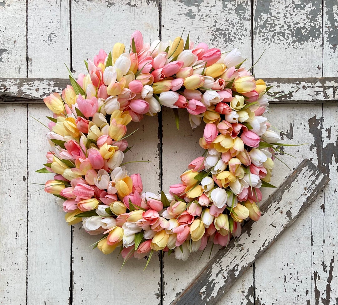 Spring Tulip Wreath, Pink Tulip Wreath, Yellow Tulip Wreath, Easter ...