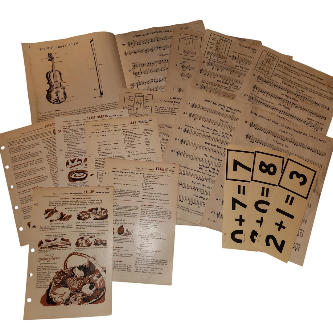 Coffee Stained Music Sheets Vintage Recipe Papers 24 Pc Junk Journal - Etsy