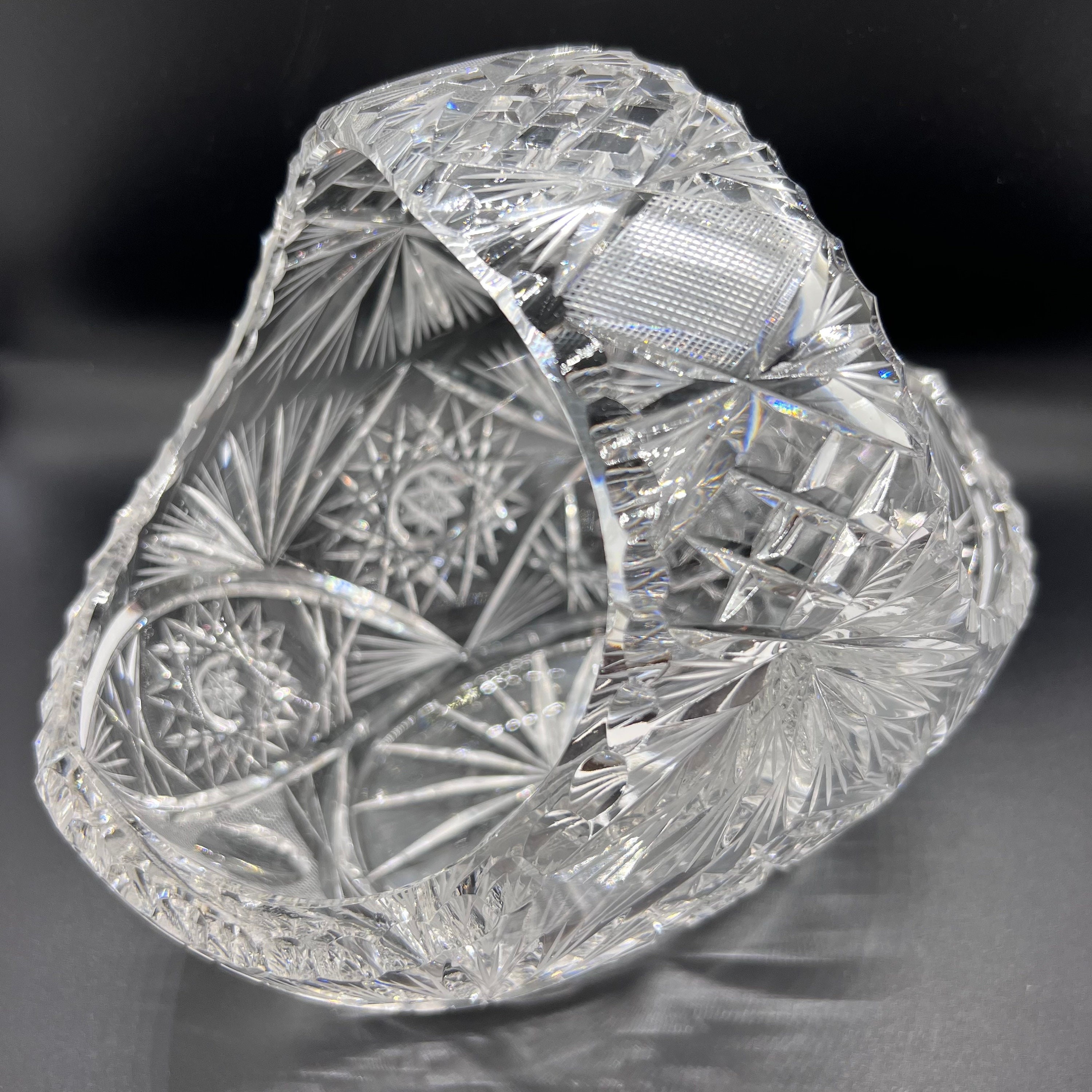 Vintage Bohemian Cut Crystal Basket, Large Crystal Center Piece ...