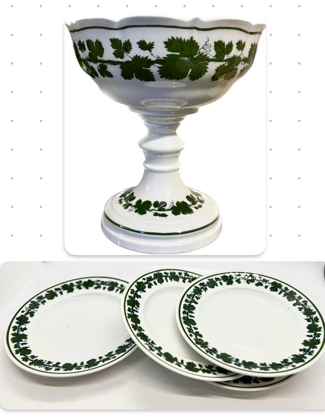 ANTIQUE MEISSEN Green Ivy Footed Tazza 4 Cake Plates Meissen Dinnerware ...