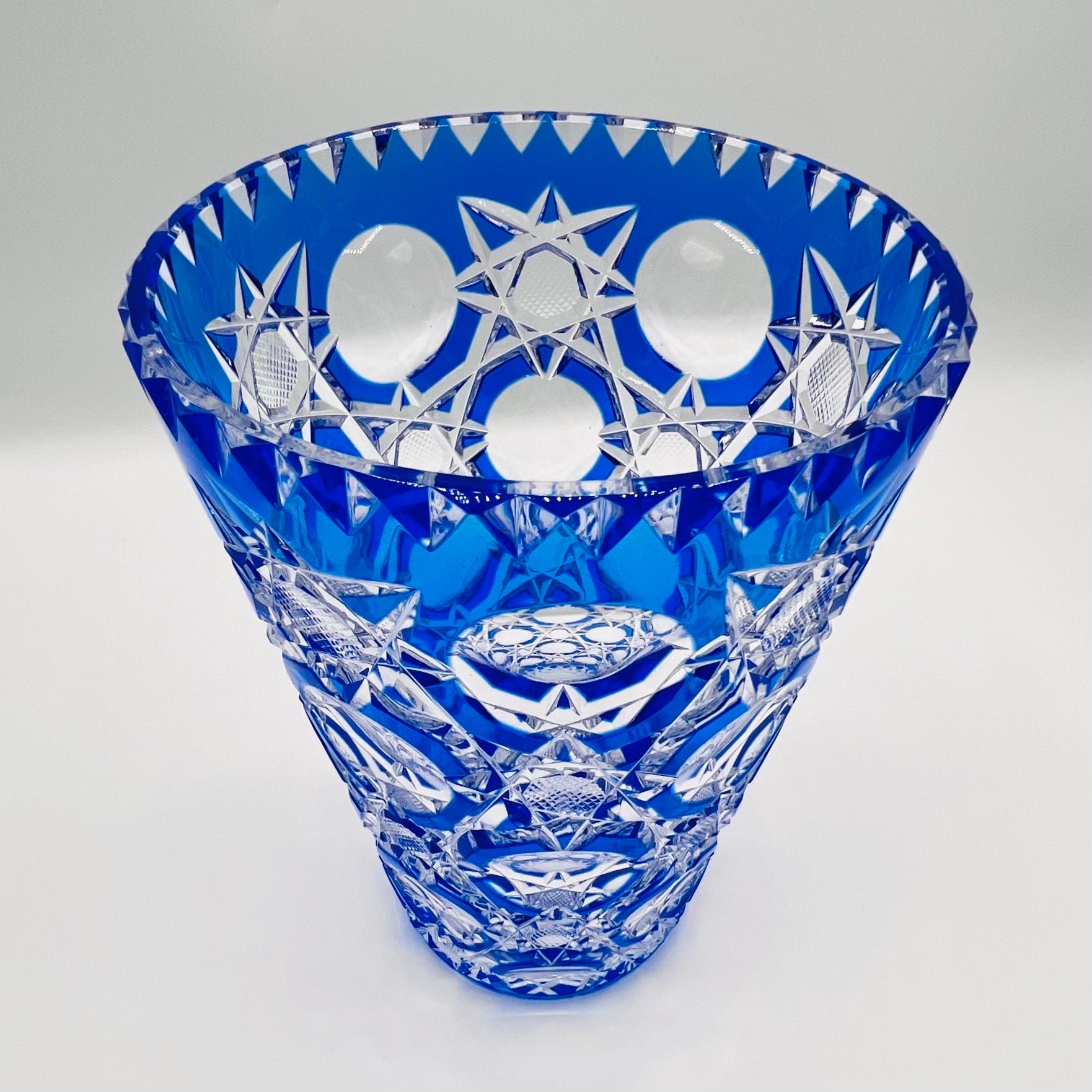 Vintage Royal Brierley Blue Cut Crystal Vase: Stevens & Williams ...