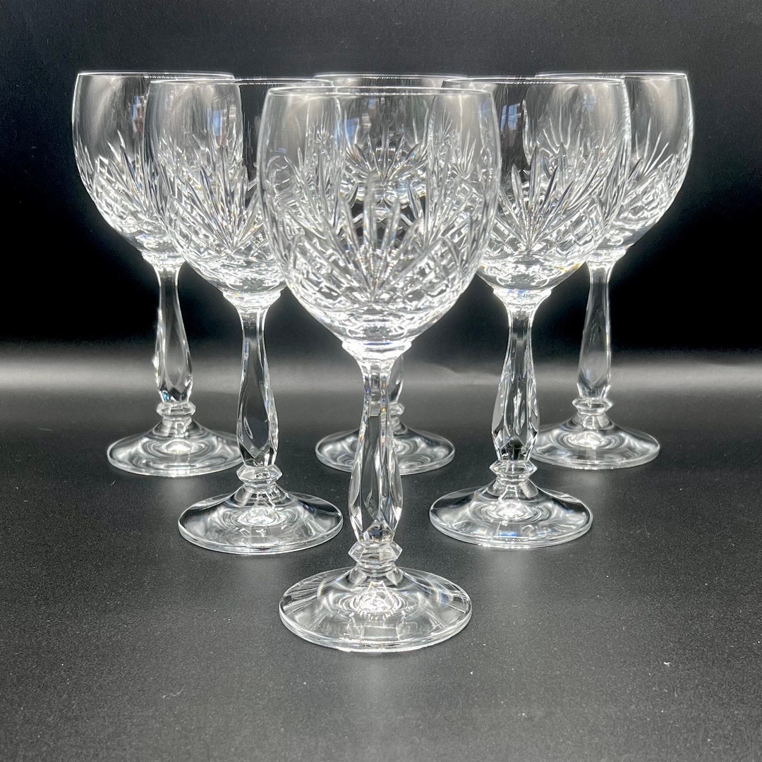 VINTAGE CRYSTAL GLASSES, Cut Crystal Wine Glasses, Bohemia Crystal, Set ...