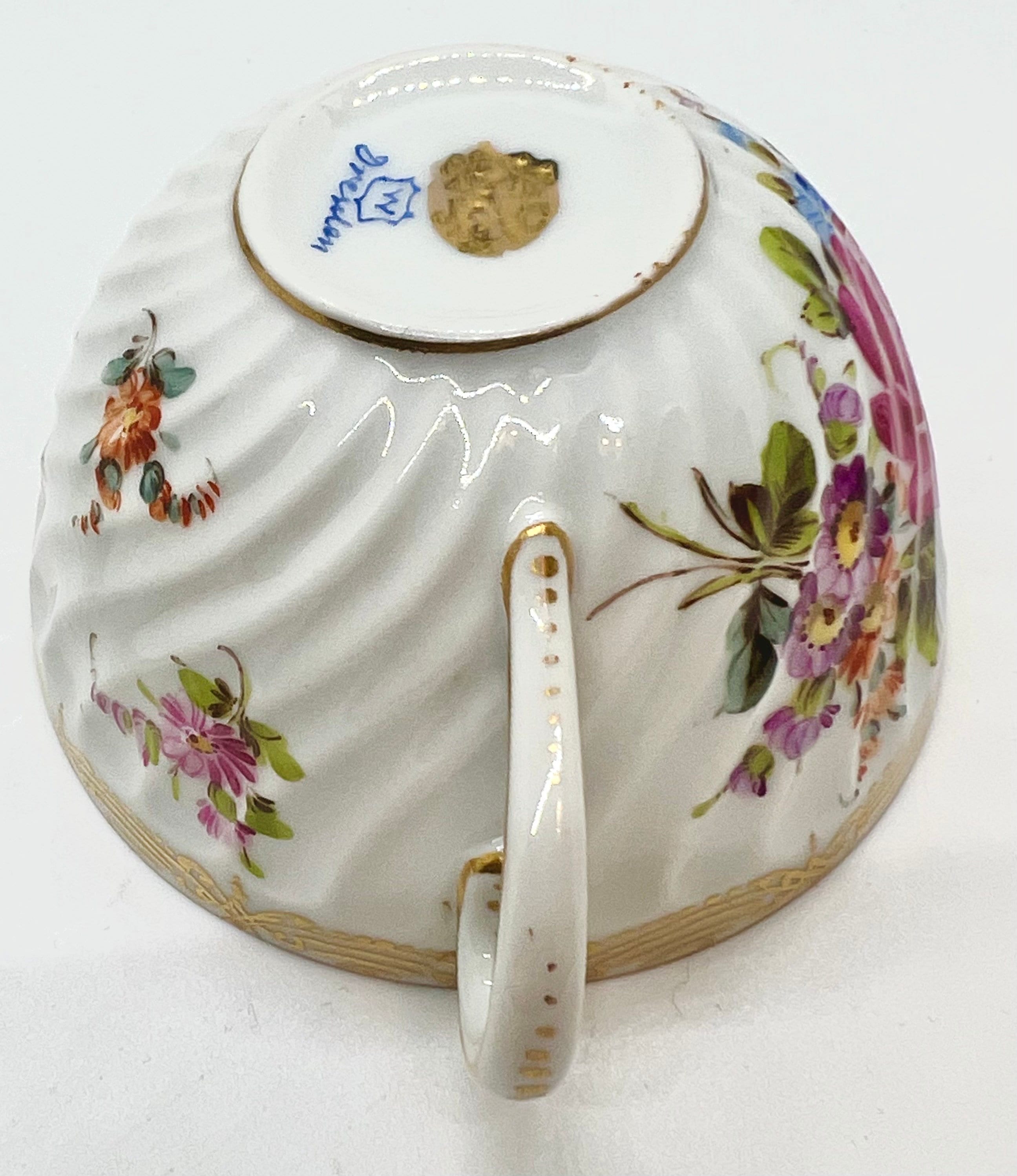 ANTIQUE DRESDEN PORCELAIN Spiral Cup and Saucer Handpainted Dresden ...