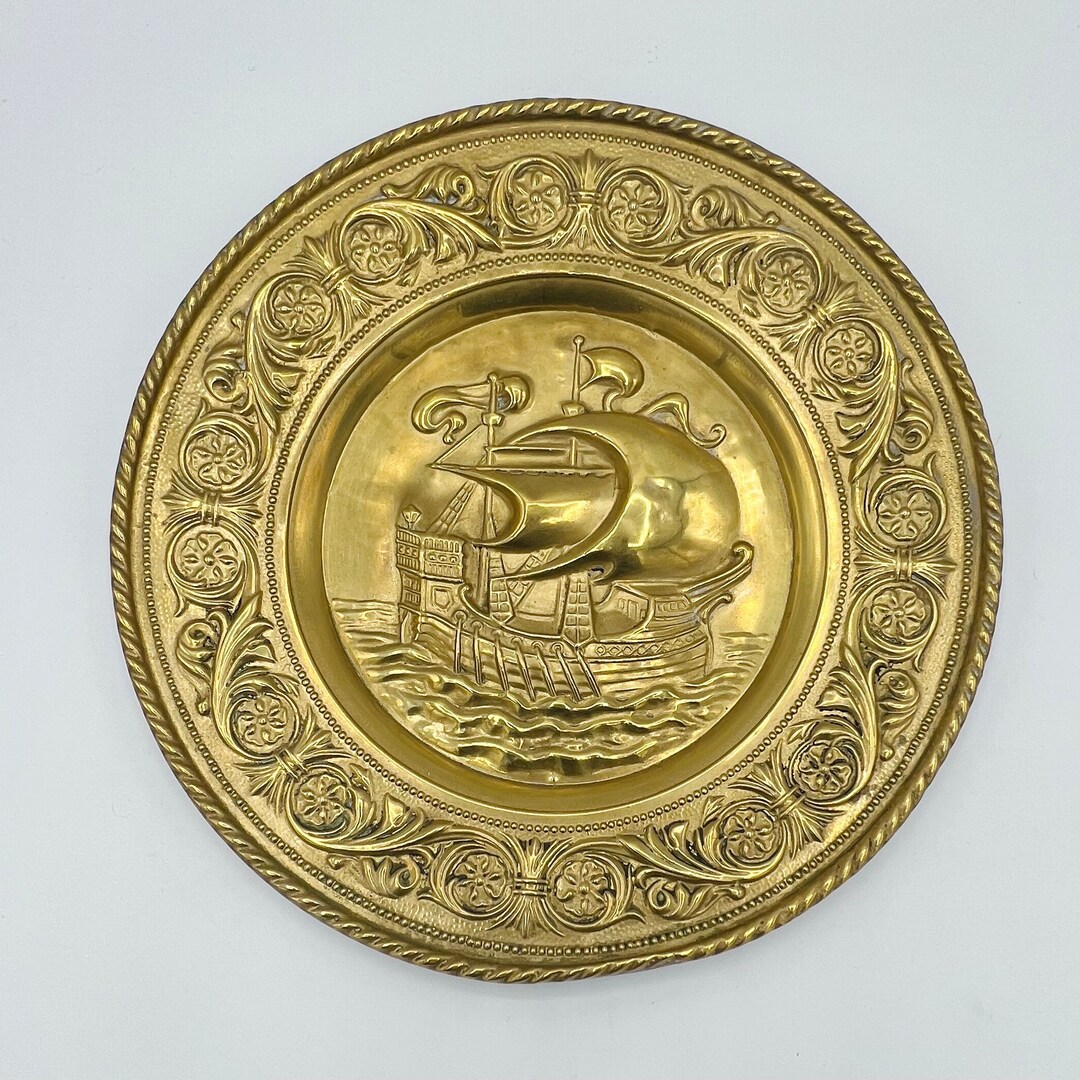 Vintage Brass Plates, Pub Wall Art Hanging, Hand Hammered, Made in ...