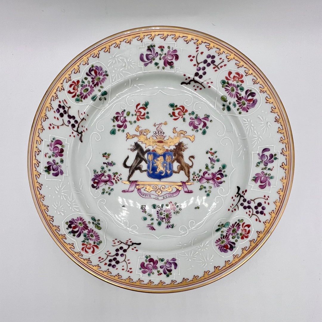 Antique French Porcelain Plate Coat of Arms Family Crest, Hand Panted ...