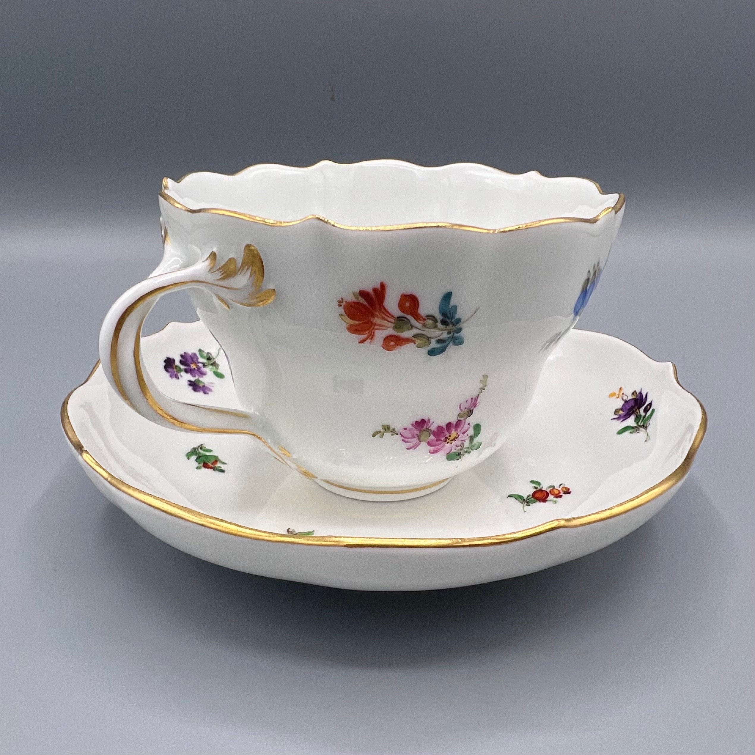 MEISSEN Porcelain Large Mocha CUP, Scattered Flower Cup and Saucer ...