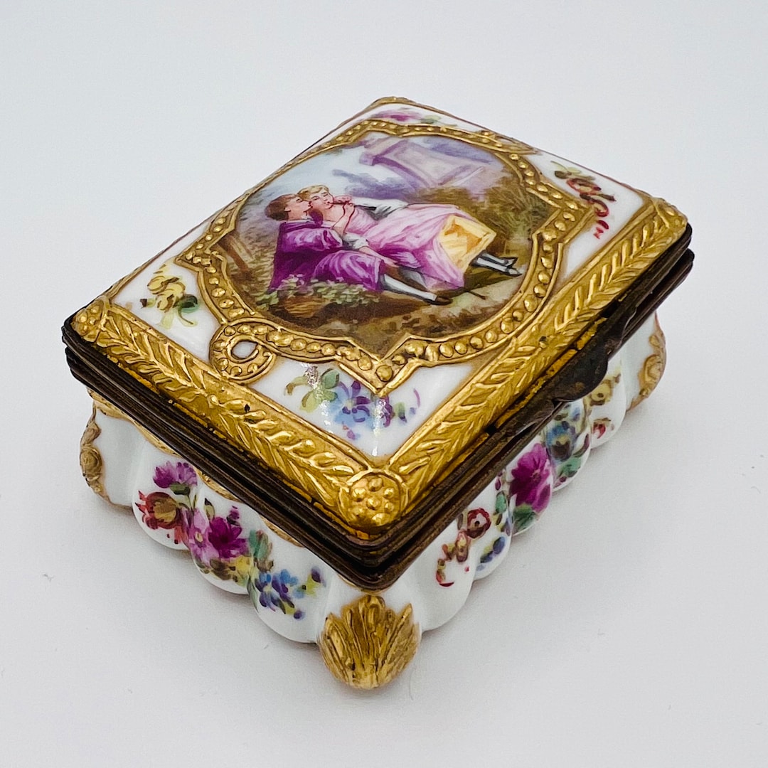 ANTIQUE SEVRES Porcelain Jewellery Box, Sevres Style Rich Gilded ...