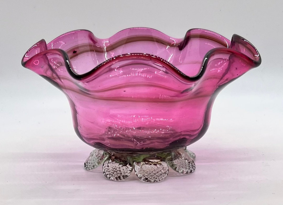 Antique Victorian Cranberry Glass Bowl: Handkerchief Frilled Rim - Etsy