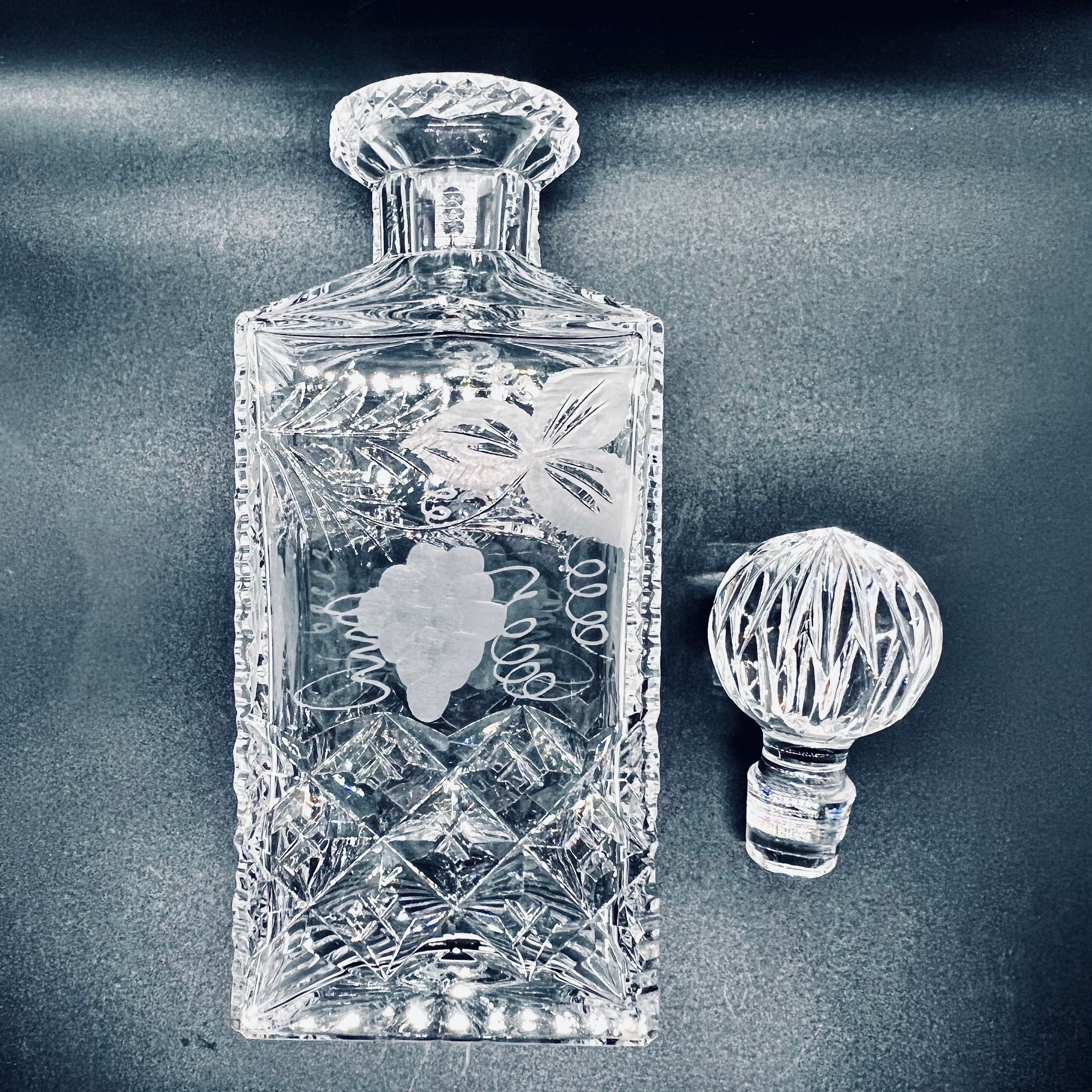 Vintage CRYSTAL DECANTER Bourbon Square Decanter Etched Vine - Etsy