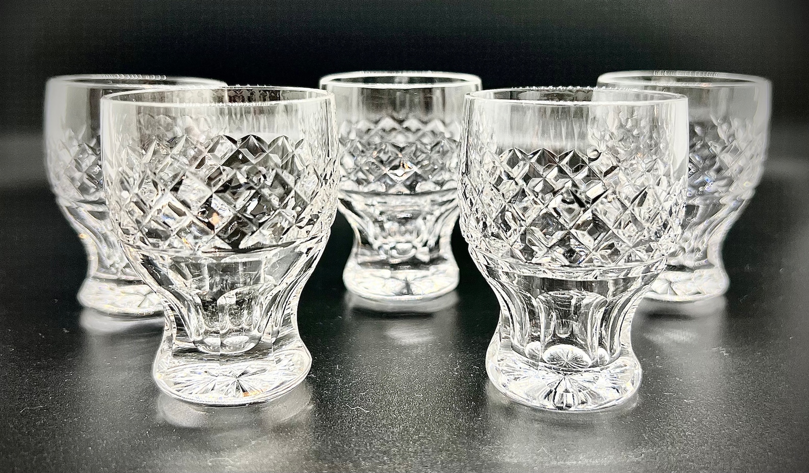 ANTIQUE SHOT GLASSES 5 Victorian Tumblers Waist Cut Crystal Vintage ...
