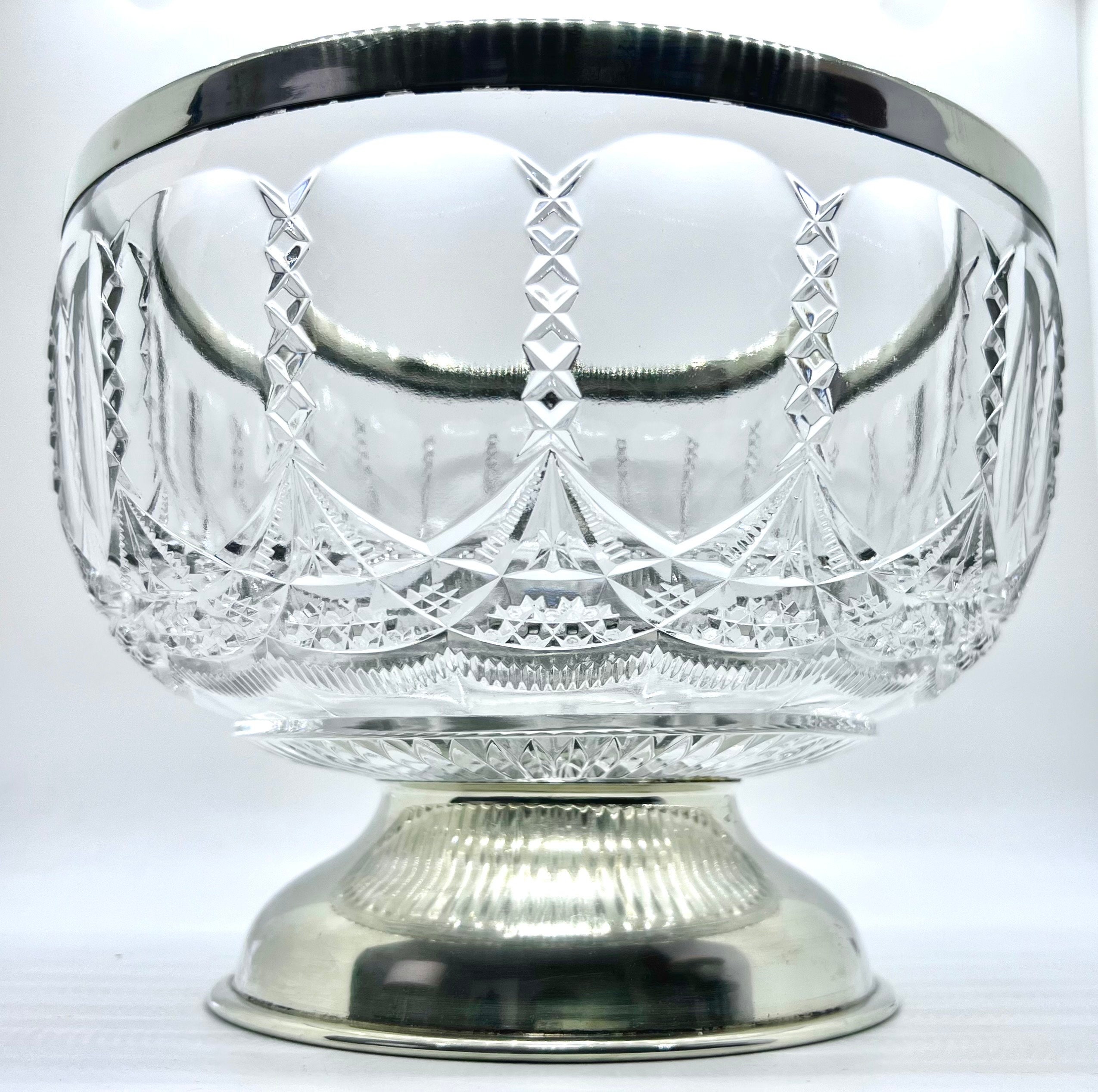 Vintage Crystal Bowl silver Footed Crystal Bowl Cut Crystal Bowl Silver ...