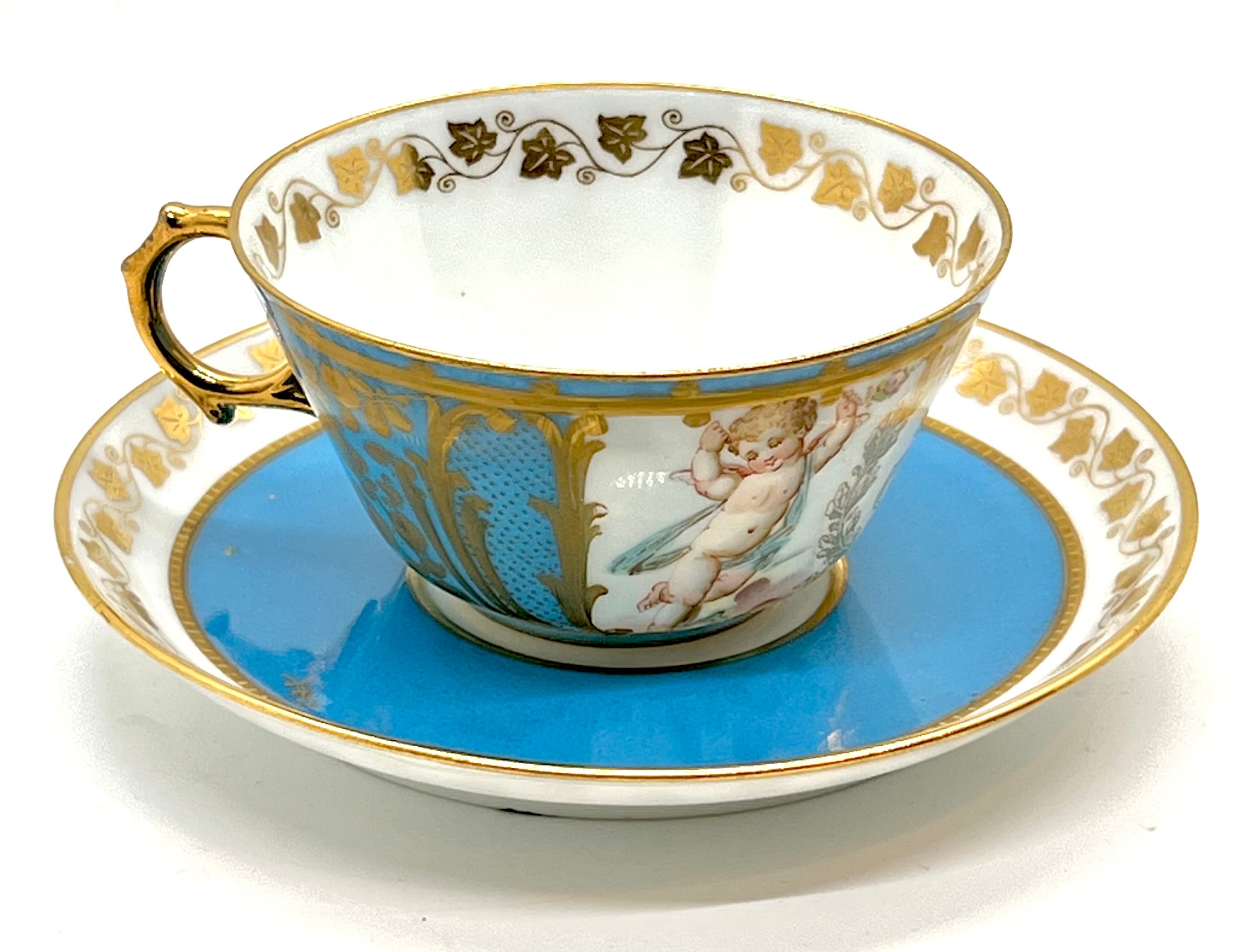 ANTIQUE SEVRES CUP Blue Sevres Porcelain Cup and Saucer King Louis ...