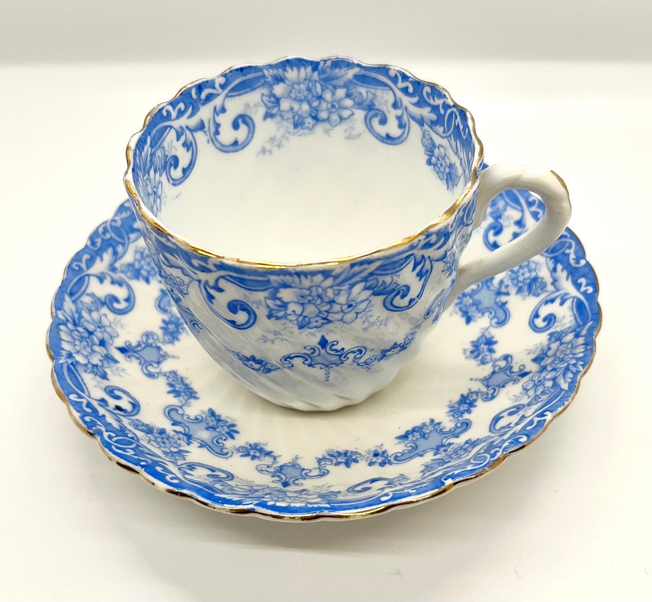 ANTIQUE BLUE & WHITE Porcelain Teaset, Cup and Saucer, Handpainted ...