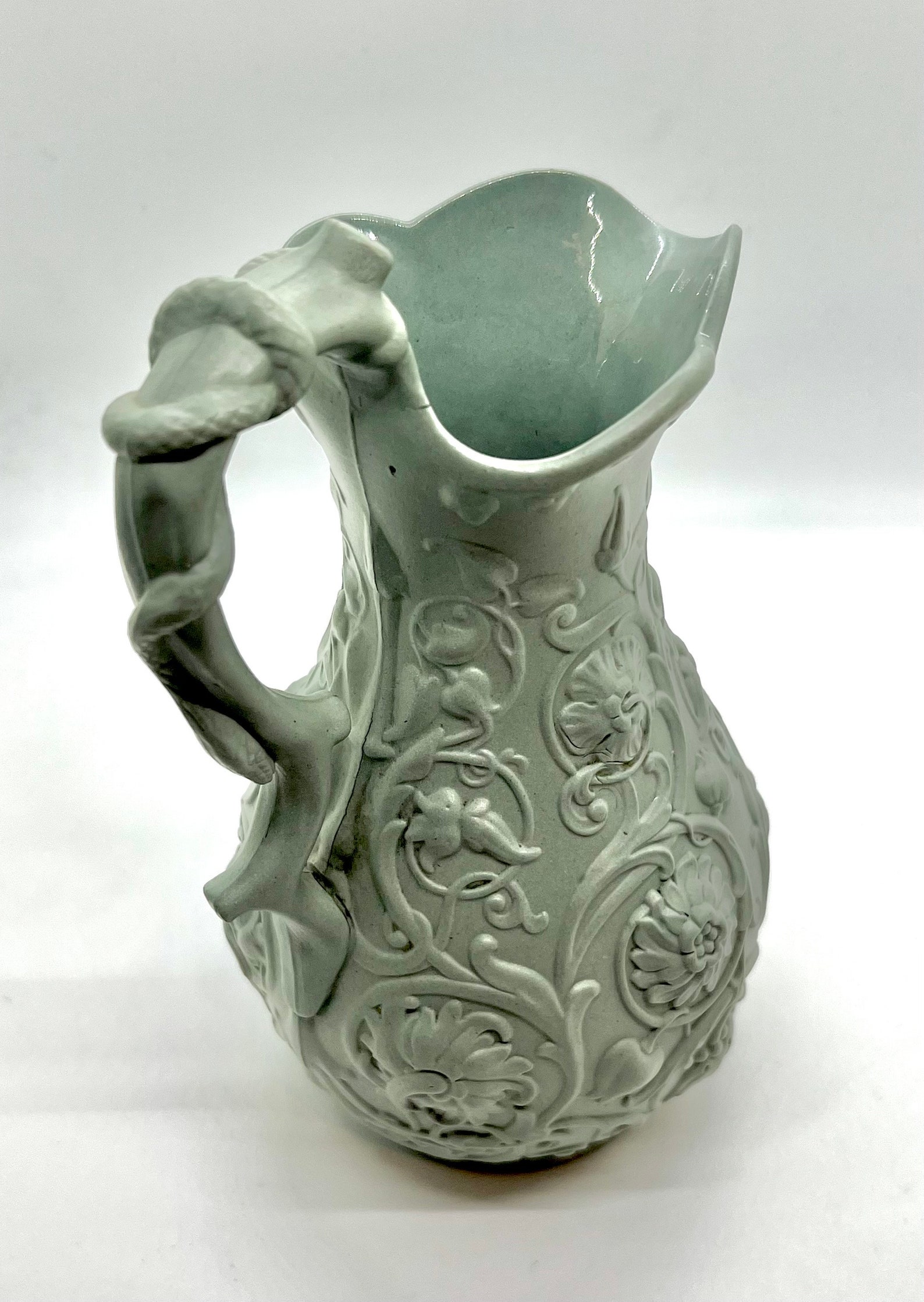 ANTIQUE JADE PITCHER Green Stone Relief Moulded Jug - Etsy