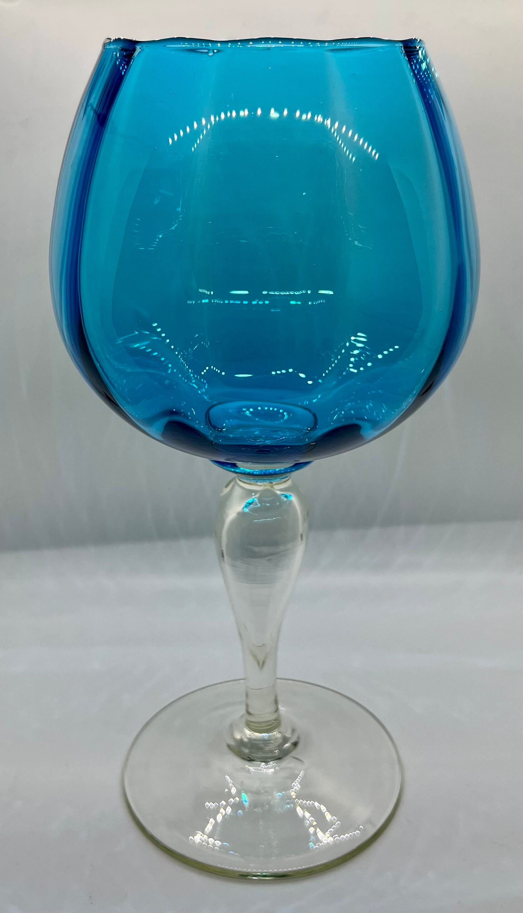 Vintage Blue Glass Vase, Empoli Glass VASE, Tall Mid Century Glass Vase ...
