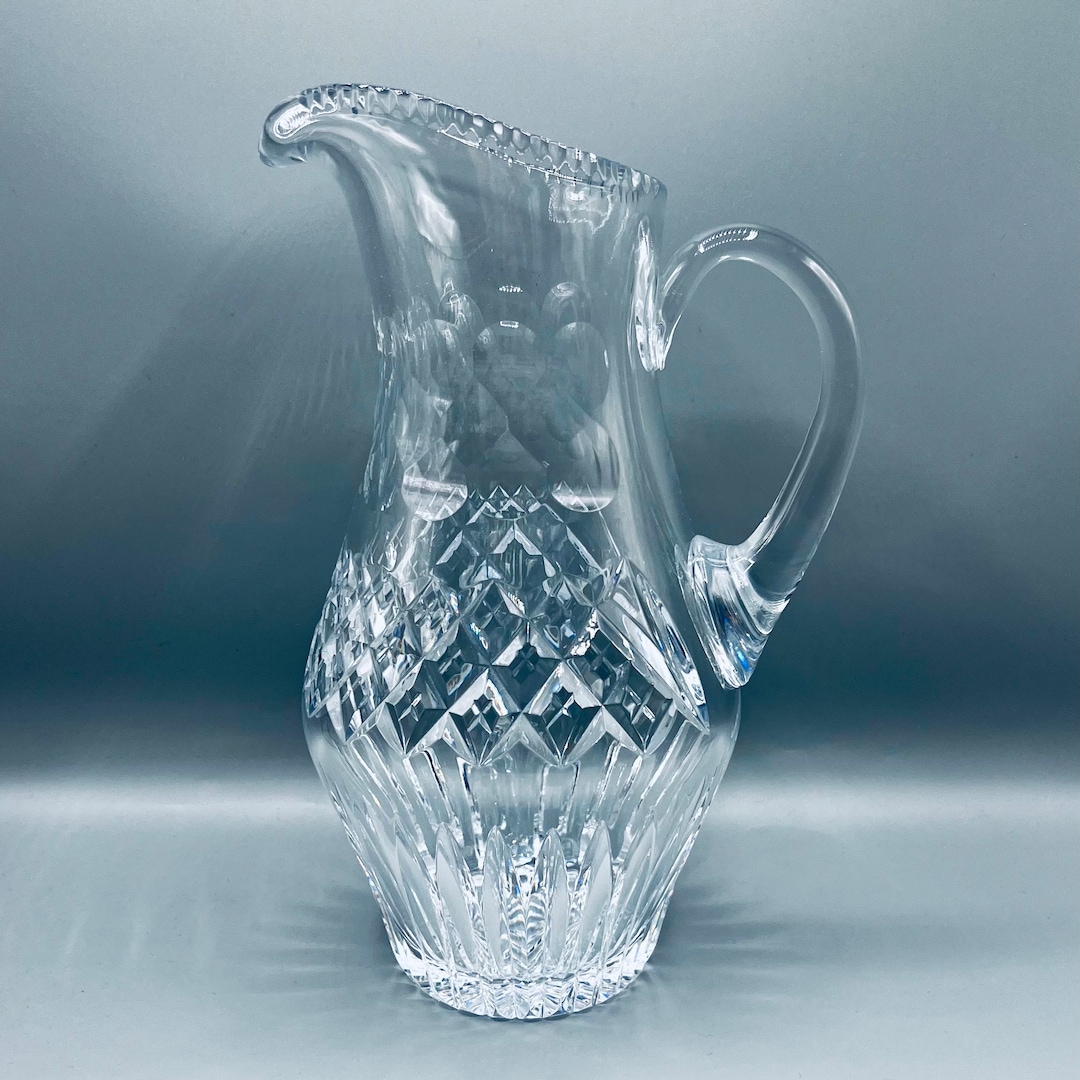 Large Crystal Pitcher, Vintage Lead Crystal Water Pitcher Jug, Tall Cut ...