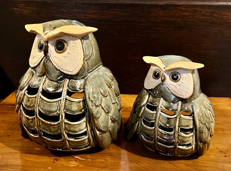 VINTAGE JAPANESE CERAMIC Owls Candle Lanterns Set of 2 Owls. - Etsy