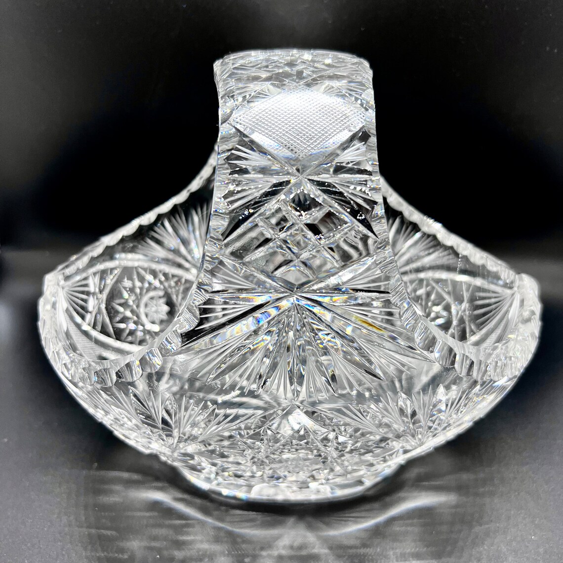 Vintage Bohemian Cut Crystal Basket, Large Crystal Center Piece ...